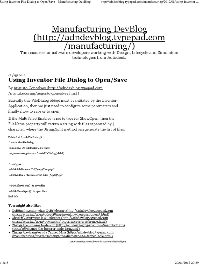 Using Inventor File Dialog To Open - Save - Manufacturing DevBlog | PDF ... Using Inventor File Dialog To Open - Save - Manufacturing DevBlog | PDF ...
