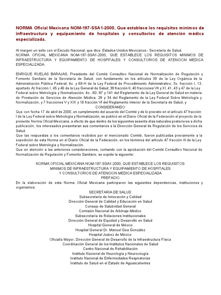 NOM 197 SSA1 2000 Hospitales | PDF | Hospital | Medicina