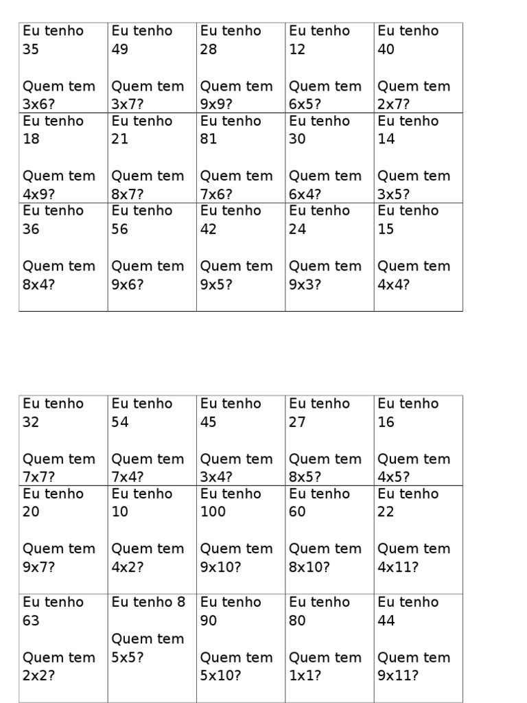 Eu Tenho... Quem Tem... Tabuada | PDF