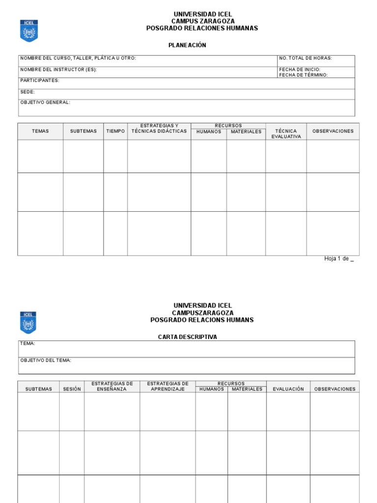 Formato Planeación de Curso o Taller