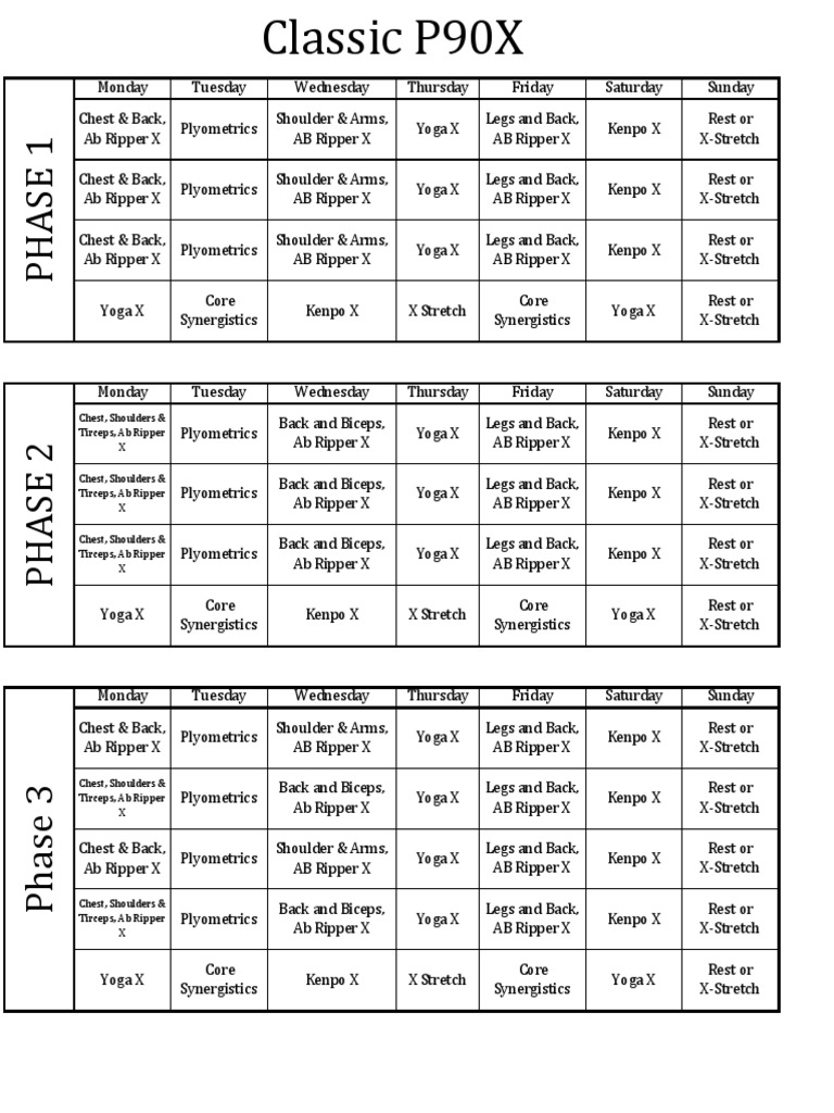 P90x Lean Workout Sheets