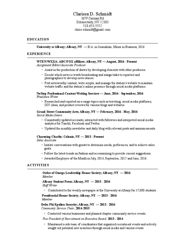 Clarissa Schmidt Resume 2017 | PDF