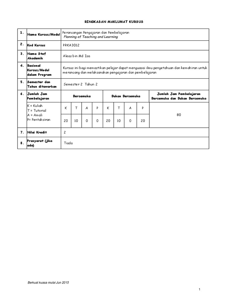 PRKA3012 Perancangan Pengajaran Dan Pembelajaran | PDF
