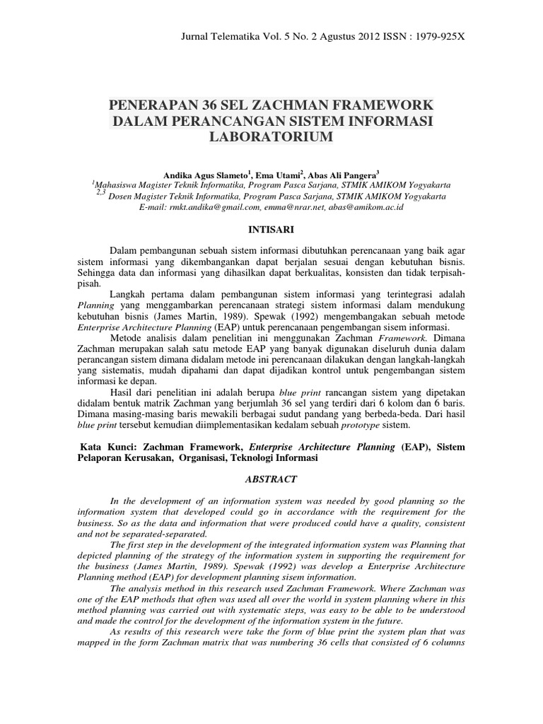 Penerapan Zachman Framework PDF | PDF