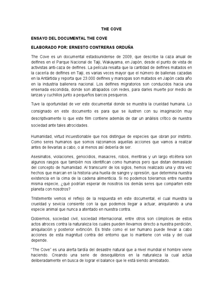 Ensayo The Cove (Ernesto Contreras) | PDF