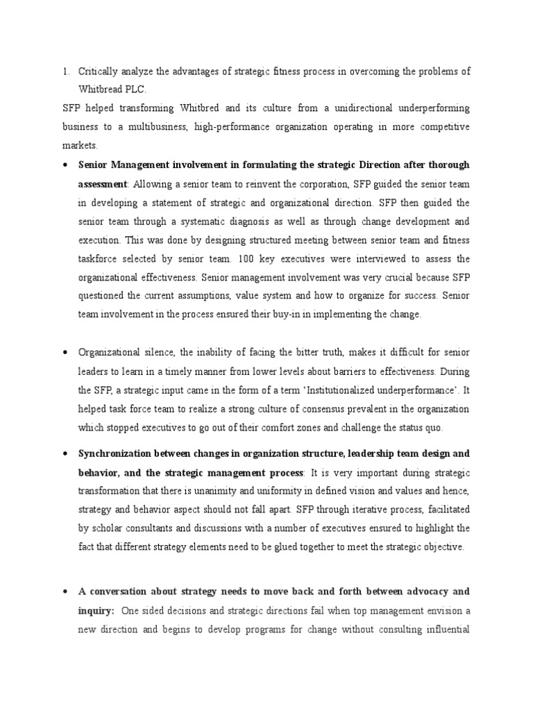 Whitbread PLC - Case Analysis | PDF | Strategic Management | Behavioural Sciences