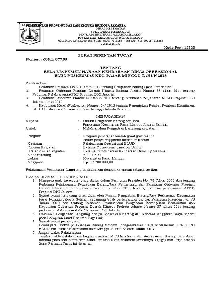 Contoh Berkas Pengadaan BLU PKM | PDF