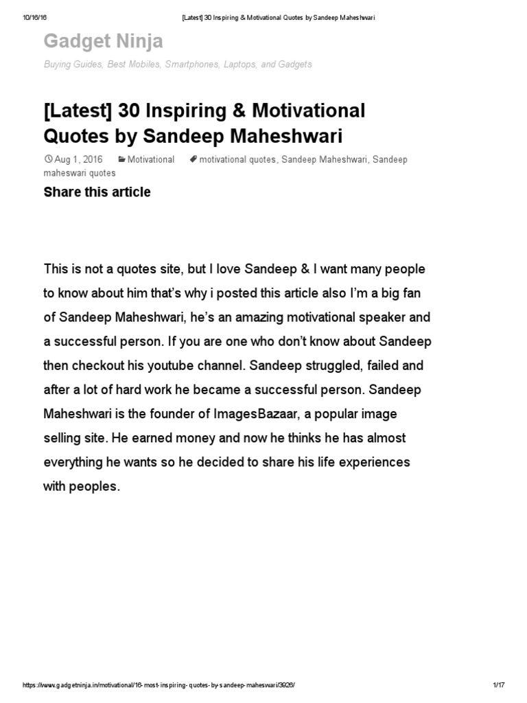 (Latest) 30 Inspiring & Motivational Quotes by Sandeep Maheshwari | PDF ... (Latest) 30 Inspiring & Motivational Quotes by Sandeep Maheshwari | PDF ...