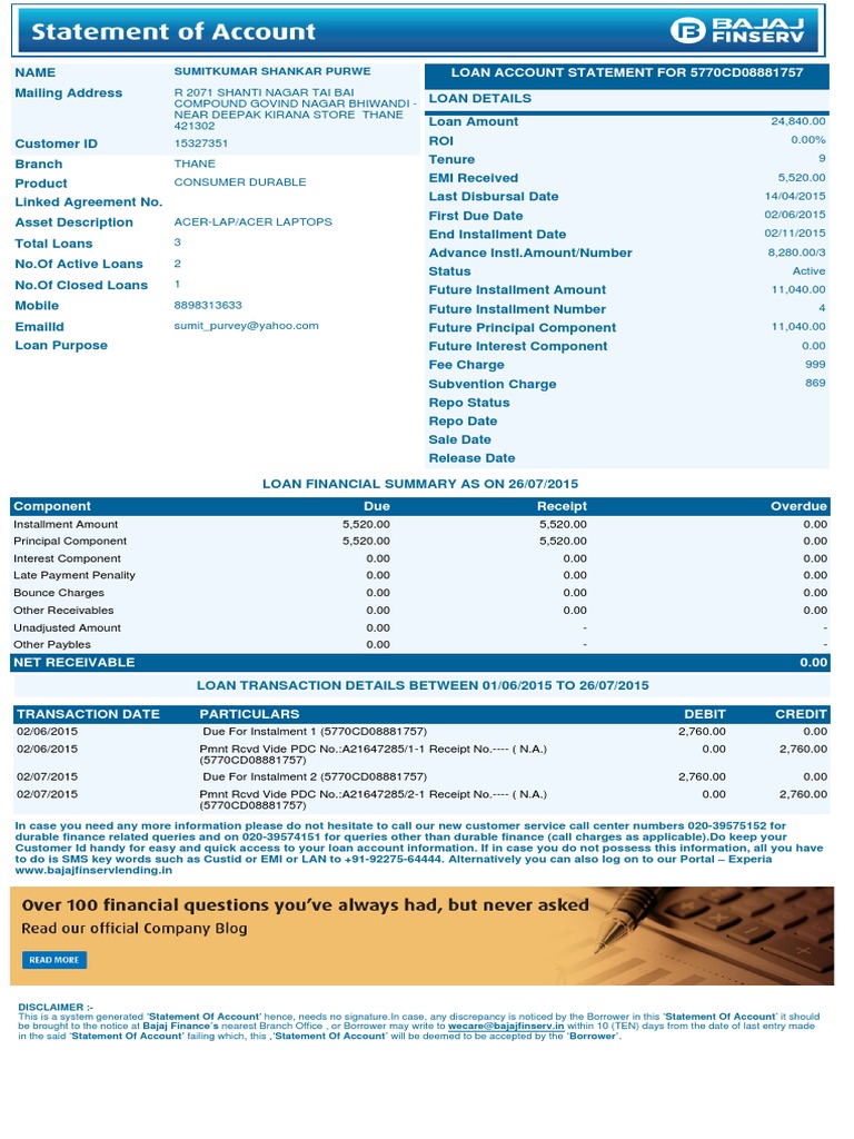 Statement of Account PDF | PDF | Finance & Money Management