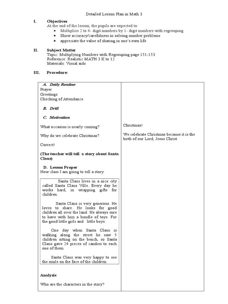 Detailed Lesson Plan in Math 3 | PDF | Santa Claus | Christmas