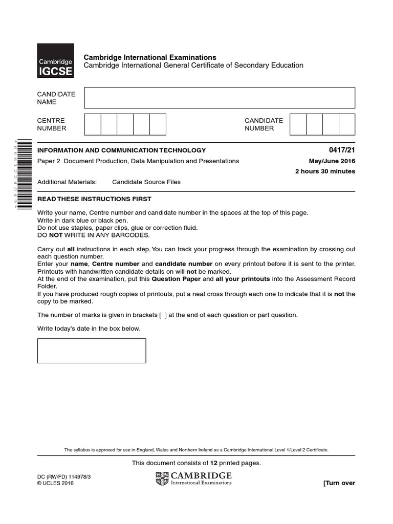Igcse Ict 2016 May June Paper 2 21 Sans Serif File Format