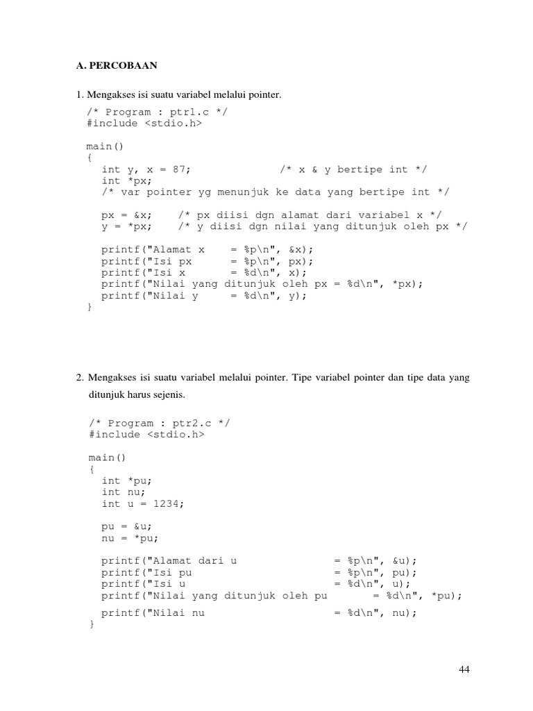 Penggunaan Pointer dalam C: Contoh dan Penjelasan | PDF | Teknologi ...