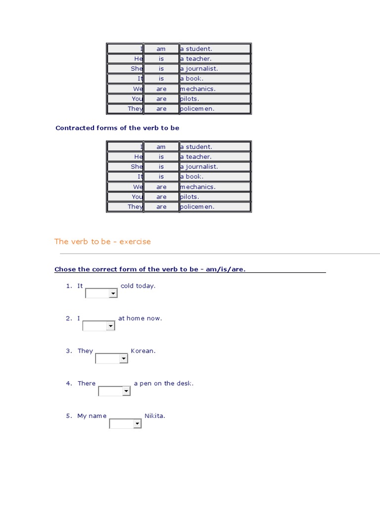 Contracted Forms of The Verb To Be | PDF