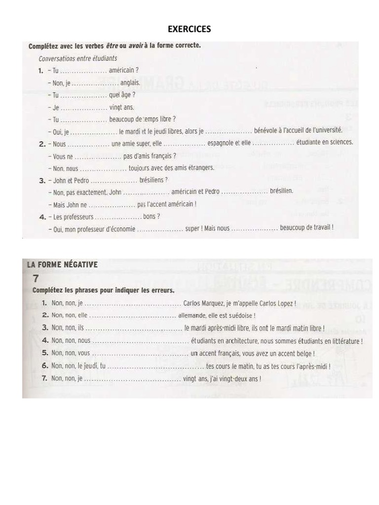 Exercices A1 FLE | PDF