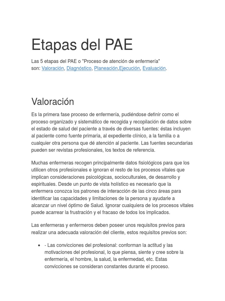 Etapas Del PAE | Enfermería | Diagnostico medico