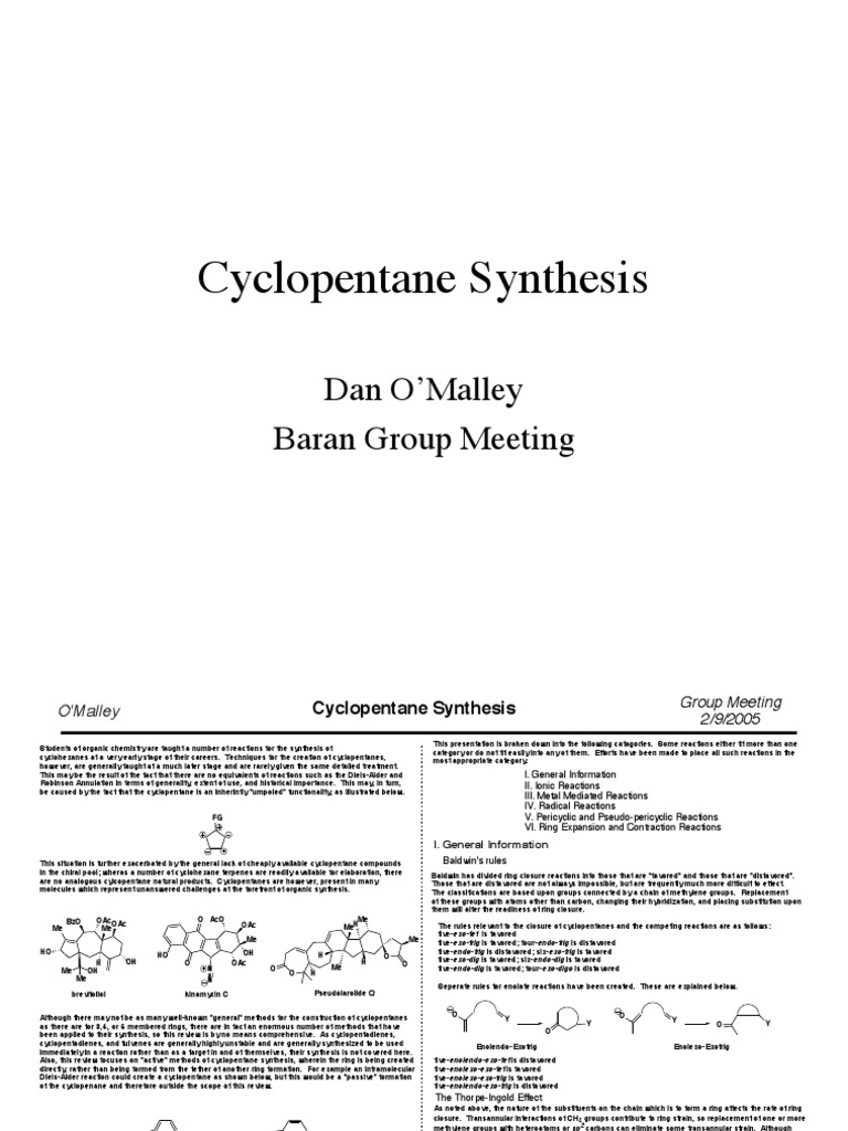 Cyclopentane Synthesis | PDF | Alkene | Chemical Reactions