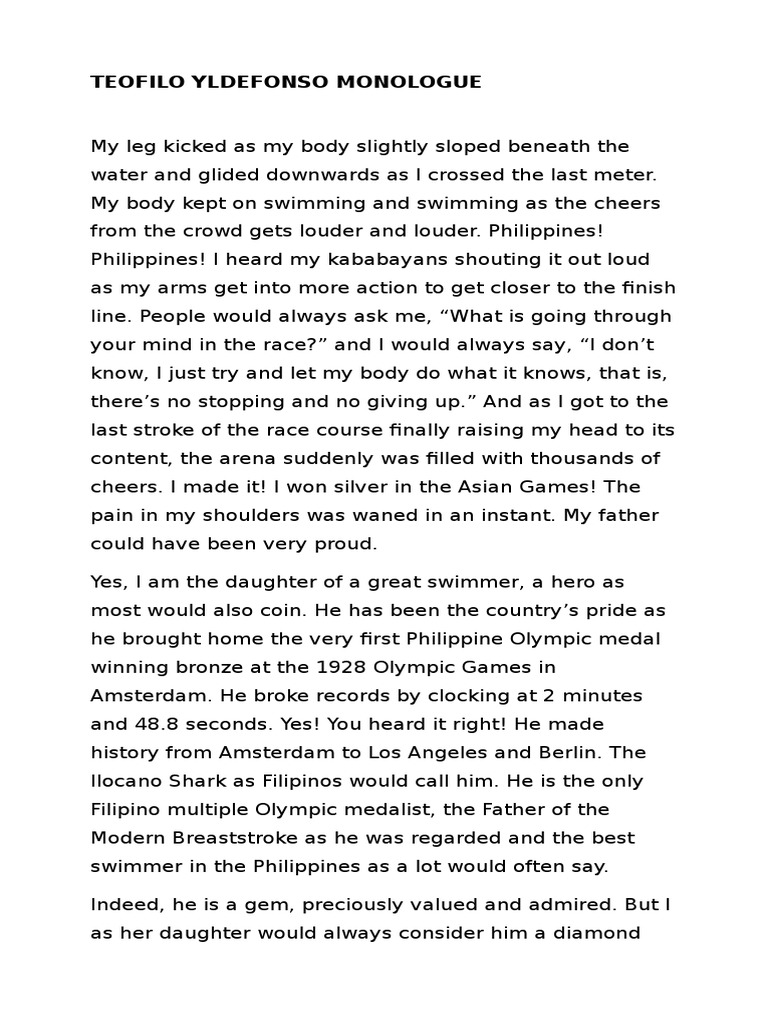 Teofilo Yldefonso Monologue | PDF | Swimming (Sport)