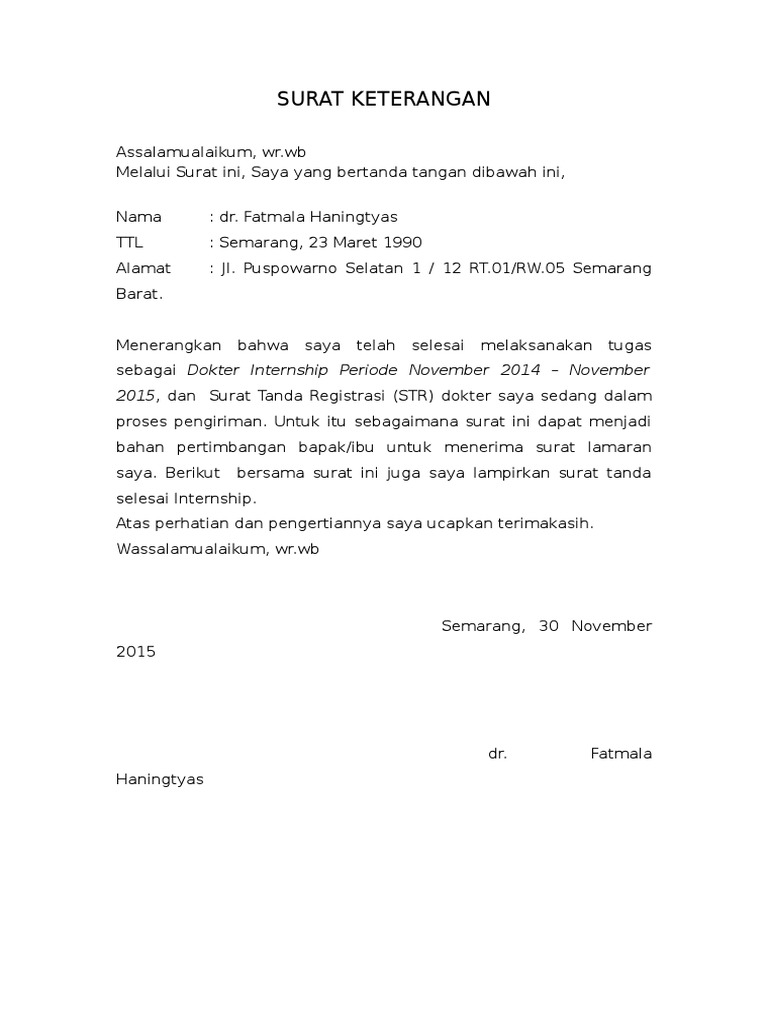 Contoh Surat KETERANGAN STR | PDF