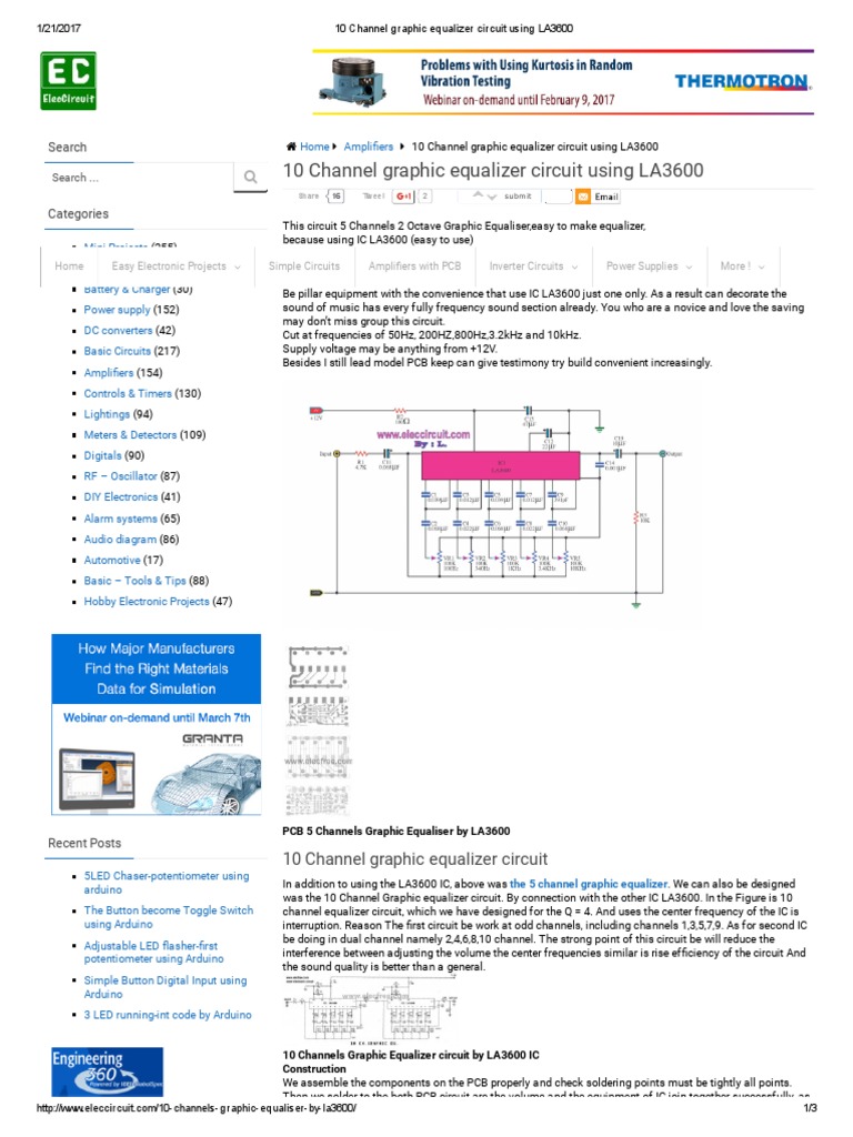 10 Channel Graphic Equalizer Circuit Using LA3600 | PDF | Equalization ...