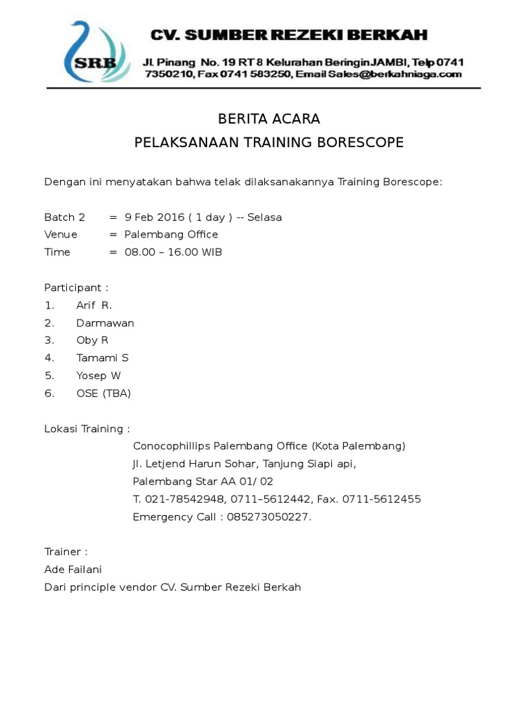 Berita Acara Training Borescope-2 | PDF