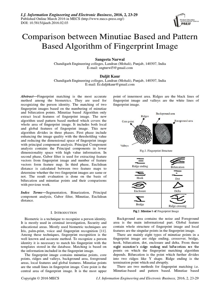 Comparison Between Minutiae Based and Pattern Based Algorithm of ...