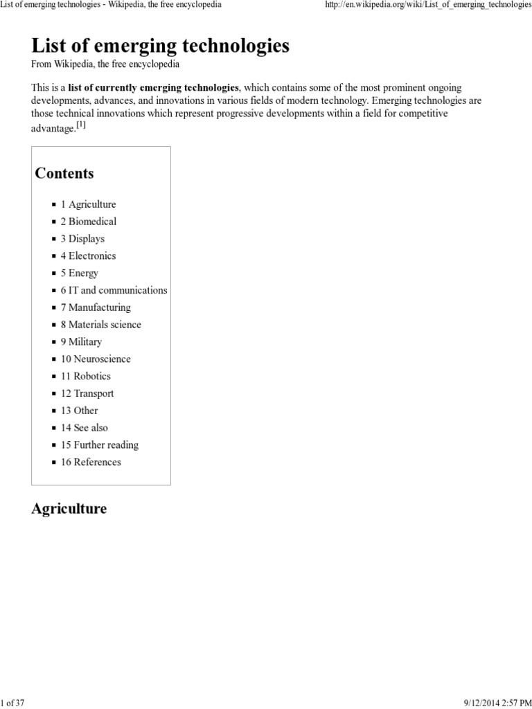 List of Emerging Technologies - Wikipedia, The Free Encyclopedia ...