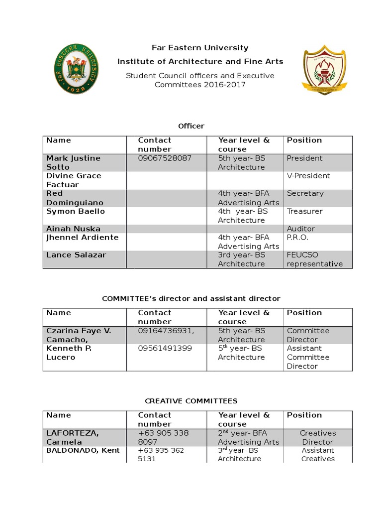 IARFA Student Council Directory | PDF