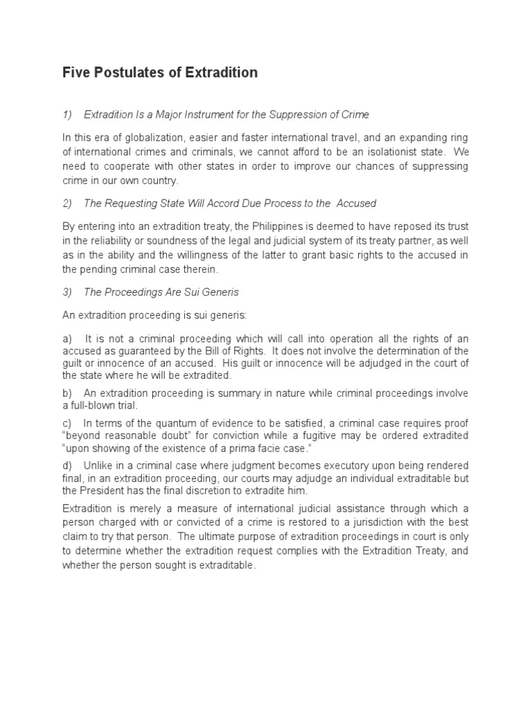 Five Postulates of Extradition | PDF | Extradition | Social Institutions