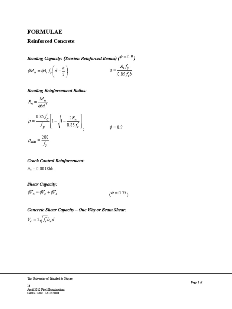 Formula Sheet 5-Slabs, Compositie Beams, Prestress Concrete Design ...
