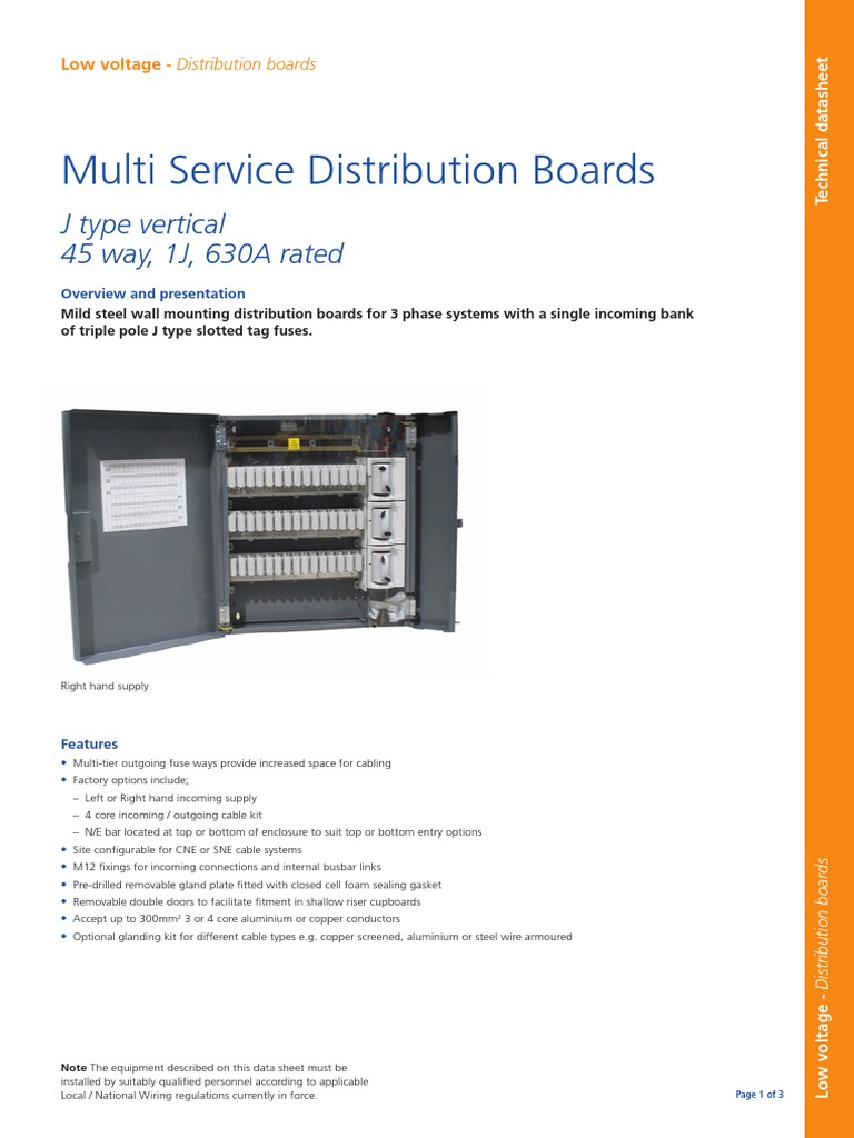 MSDB J Type Vertical 45 Way Data Sheet | PDF | Fuse (Electrical) | Cable