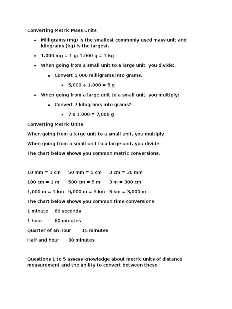 Converting Metric Mass Units Guide | PDF | Kilometre | Kilogram