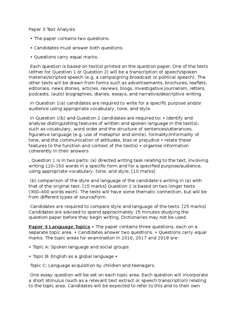 Paper 3 Text Analysis | English Language | Language Acquisition