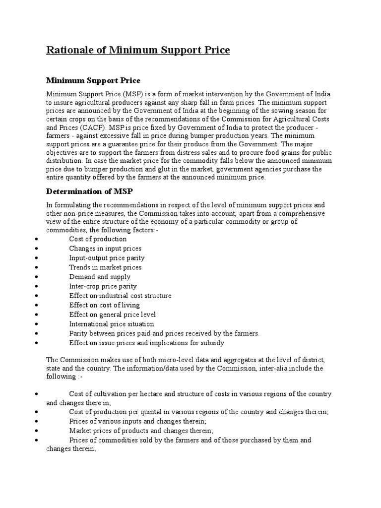 Rationale of Minimum Support Price | Commodity | Prices