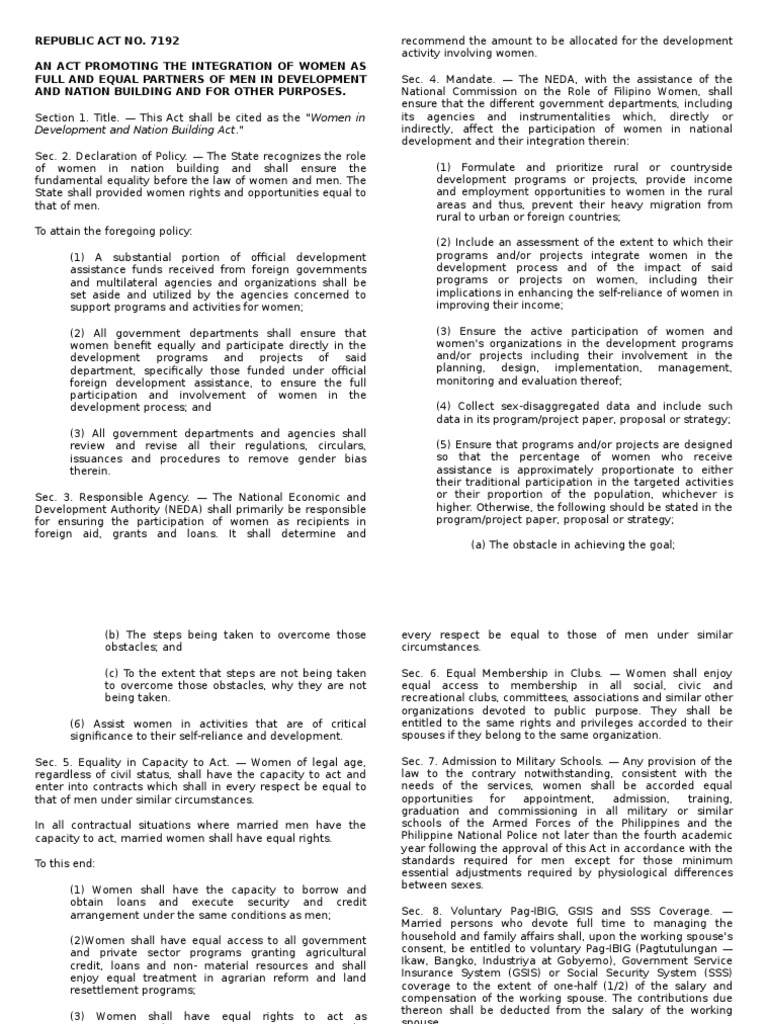 RA 7192 and RA 9710 | PDF | Gender Equality | Gender Studies