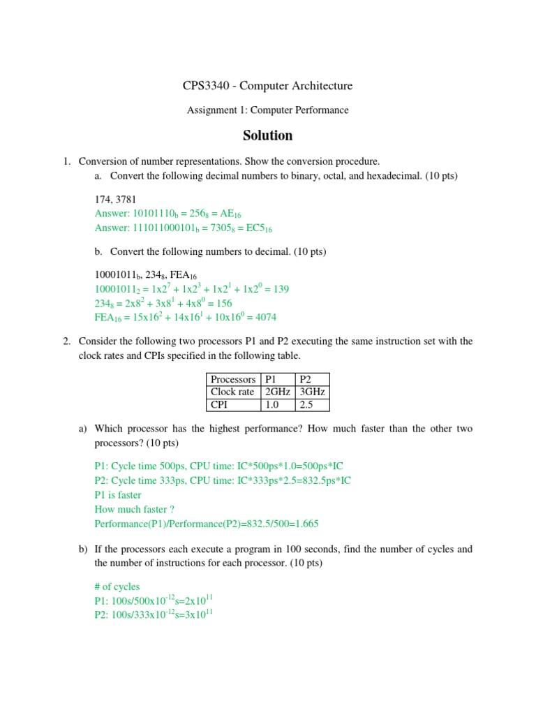 Assg1 Sol PDF | PDF | Central Processing Unit | Instruction Set