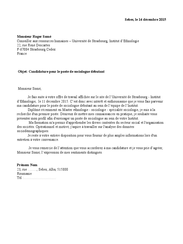 Scrisoare De Intentie In Franceza
