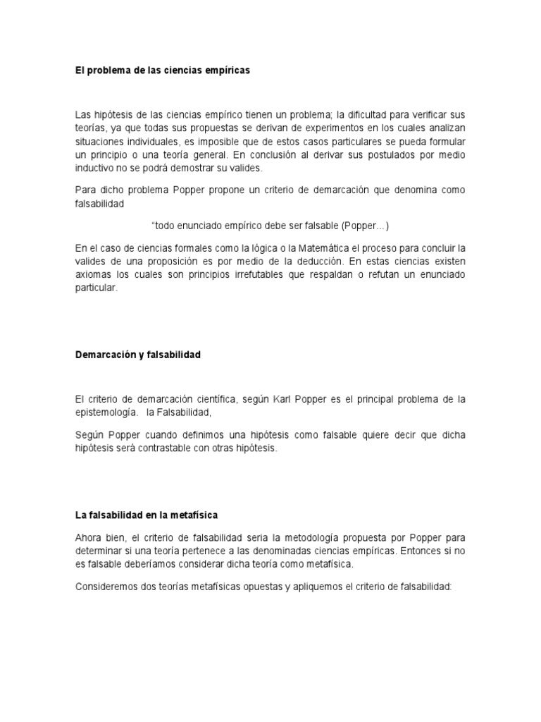 La demarcación y falsabilidad como solución al problema de la ...
