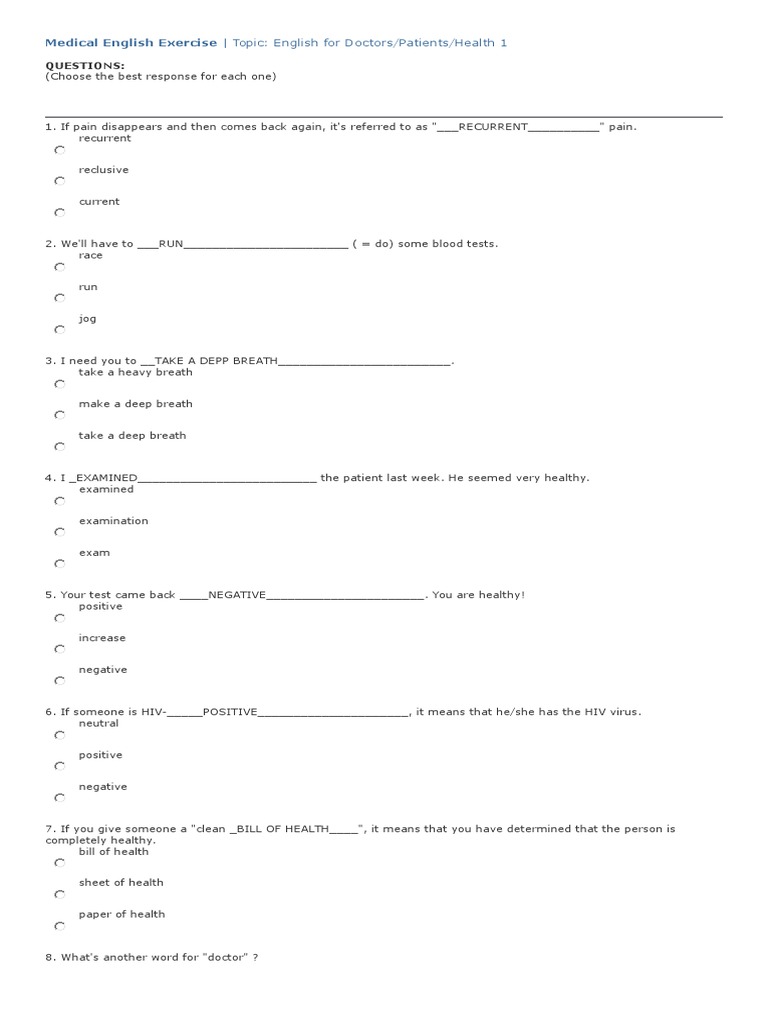 Medical English Vocabulary and Concepts for Doctors, Patients, and ...