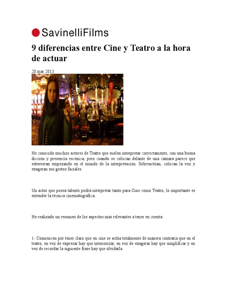 Diferencias clave entre Cine y Teatro | PDF | Teatro | Ocio