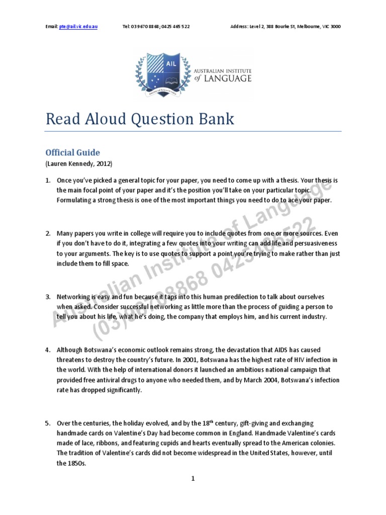 Read Aloud Question Bank | PDF | News | Melbourne
