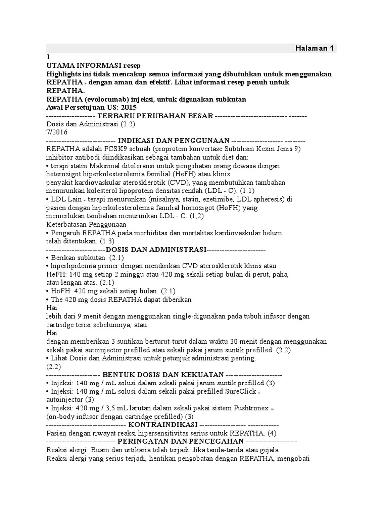 Repatha Pi HCP English | PDF
