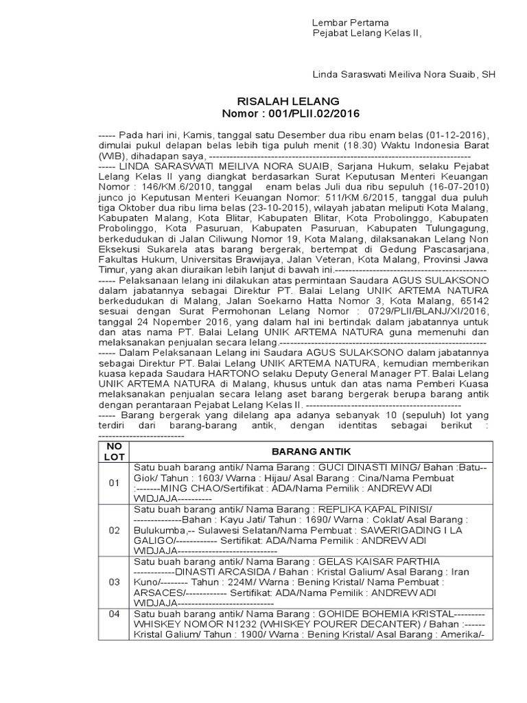 Risalah Lelang Minuta | PDF