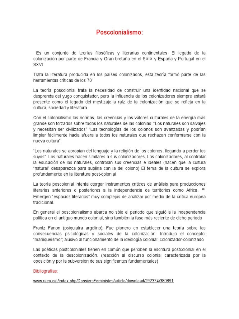 Teorías Poscoloniales y Posmodernas | PDF | Colonialismo | Poscolonialismo