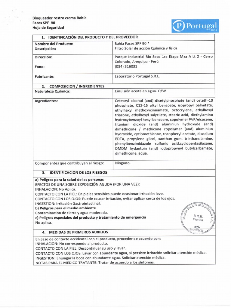 Msds - Bloqueador Solar - Bahia | PDF