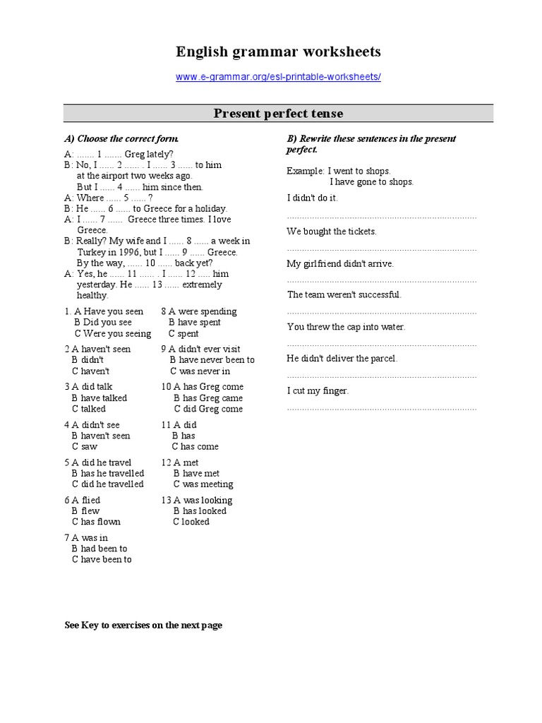 Present Perfect Worksheet | PDF