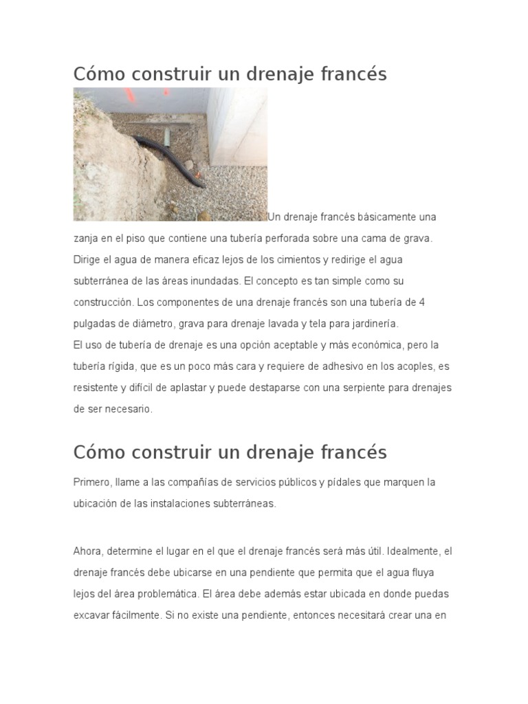 Cómo Construir Un Drenaje Francés | PDF | Tanque séptico | Drenaje