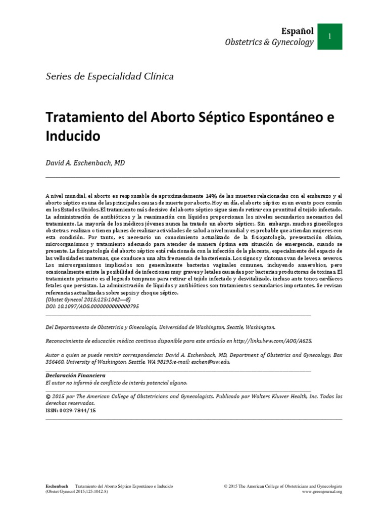 Tratamiento Del Aborto Septico Espontaneo e Inducido | PDF | Septicemia ...