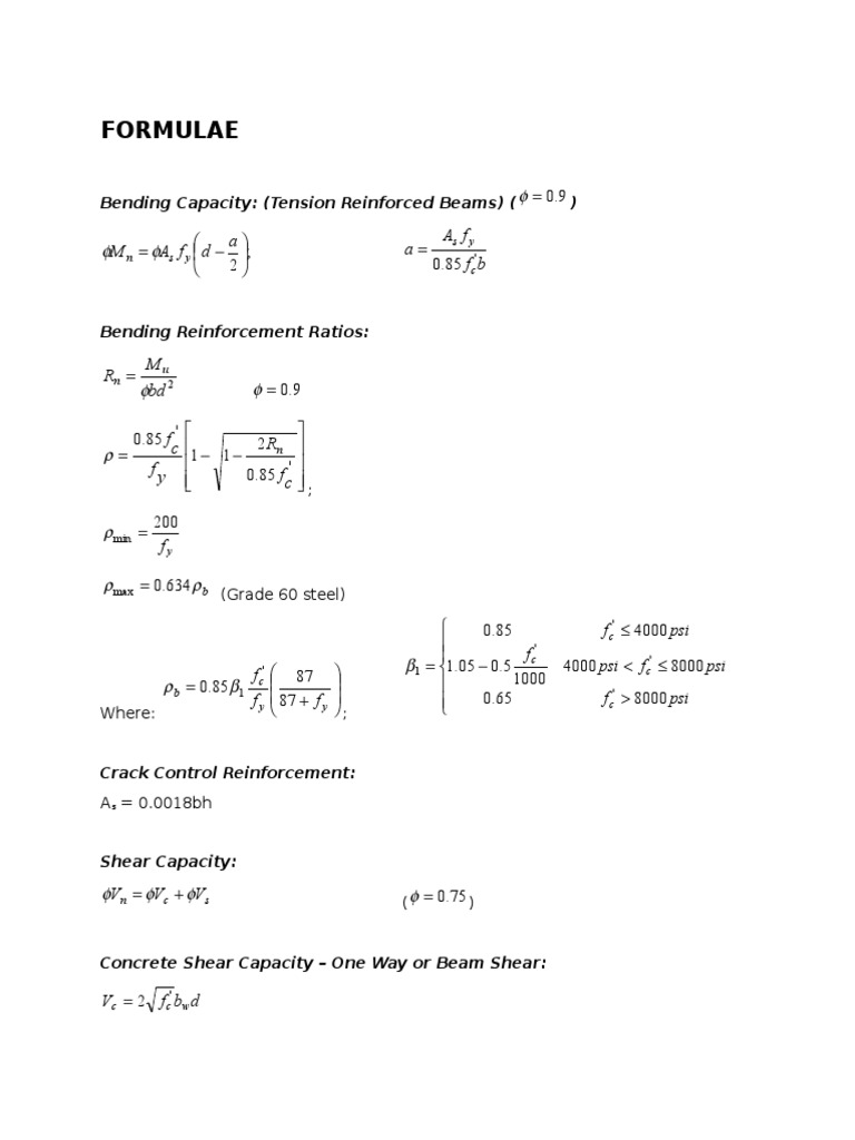 Concrete Design Formulas and Capacity | PDF