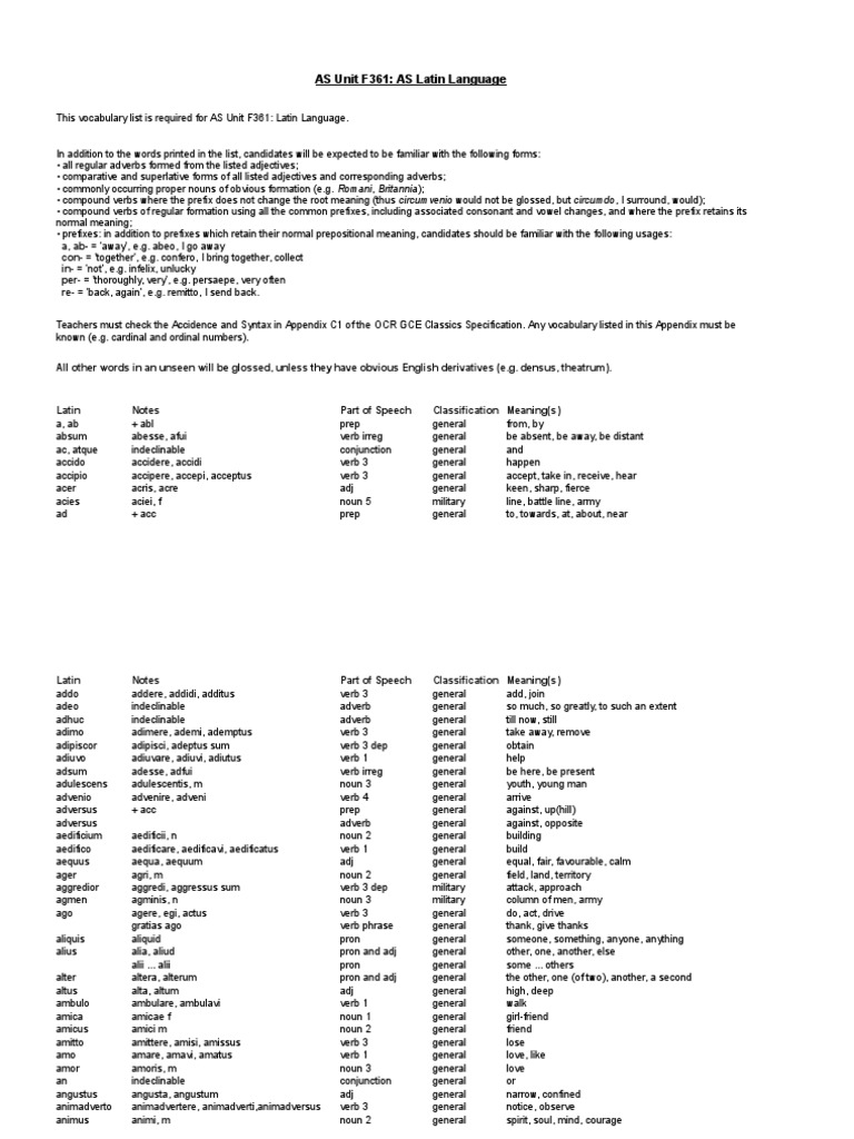 72148 Unit f361 Vocabulary List Excel Version | Adjective | Verb