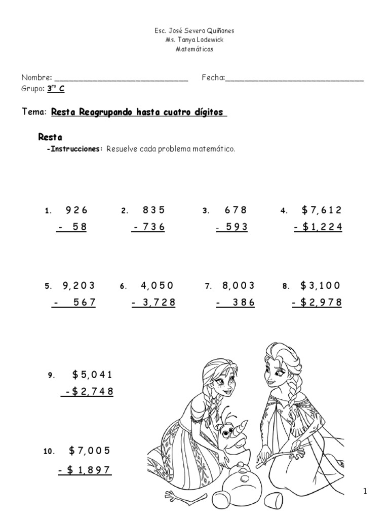 Resta Reagrupando Hasta 4 Digitos | PDF | Ajedrez | Deportes